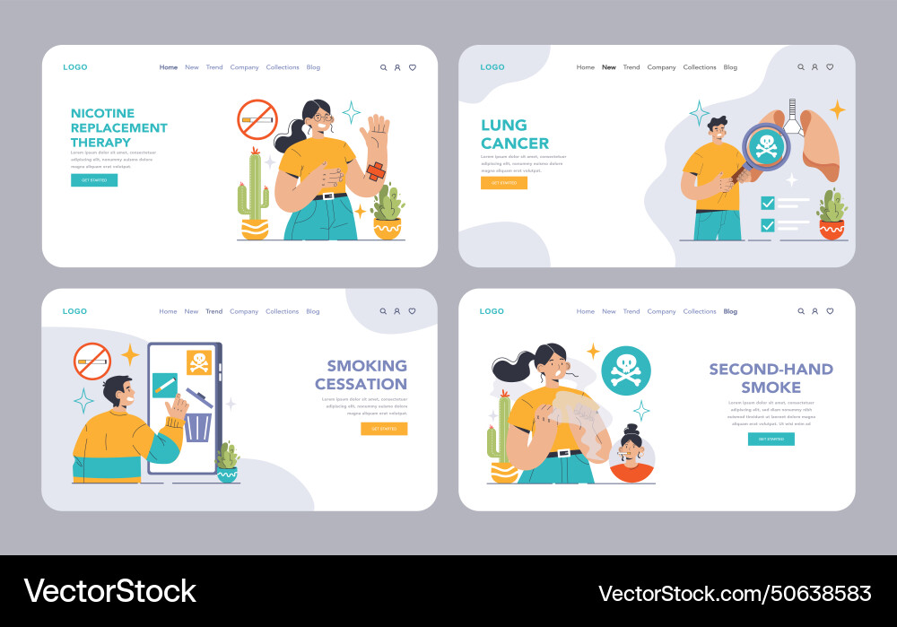 Smoking cessation web or landing set man quitting Vector Image
