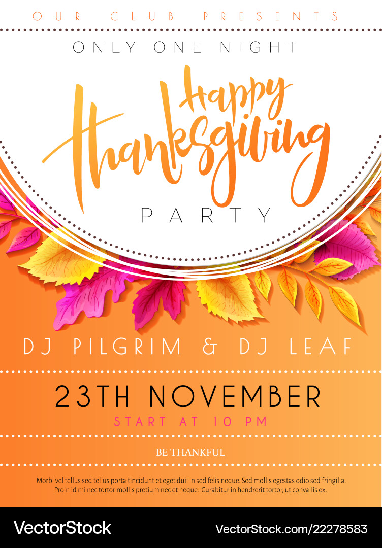 Thanksgiving party poster Royalty Free Vector Image