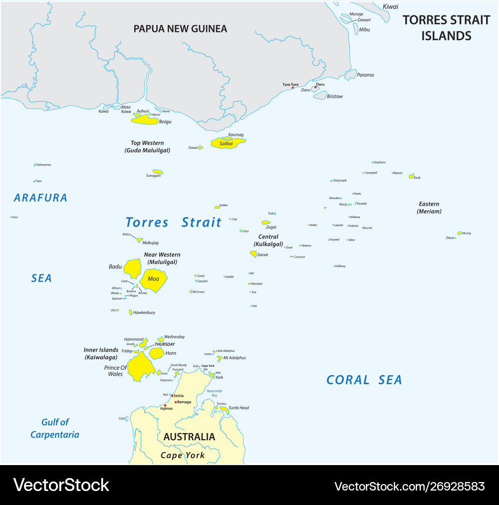 Torres Strait Islands Map Royalty Free Vector Image