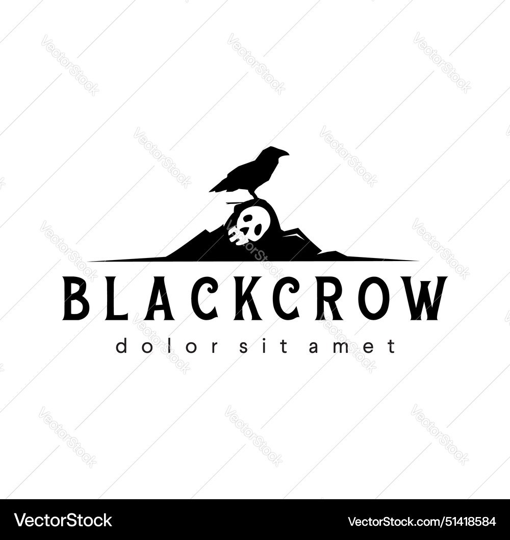 Black crow raven stands on a skull logo design Vector Image