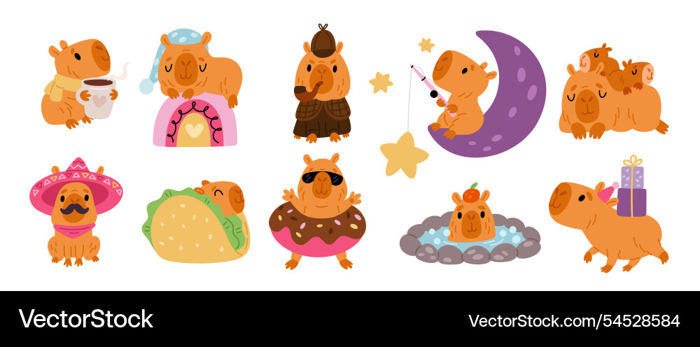 Cute Capybara Characters Royalty Free Vector Image