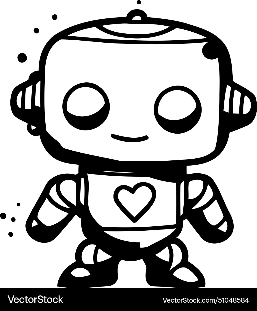 Cute robot with heart hand drawn cartoon Vector Image