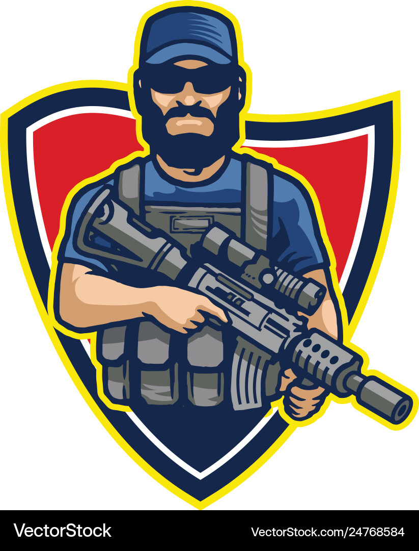 Elite bearded male commando soldier carrying Vector Image