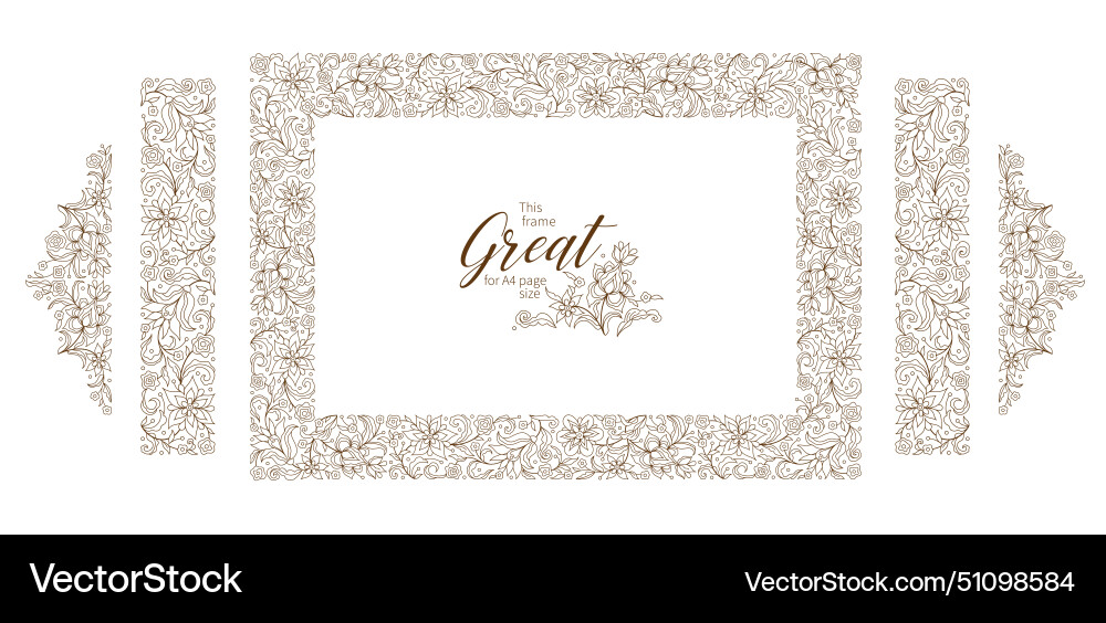 Floral frame vignette border card design template Vector Image