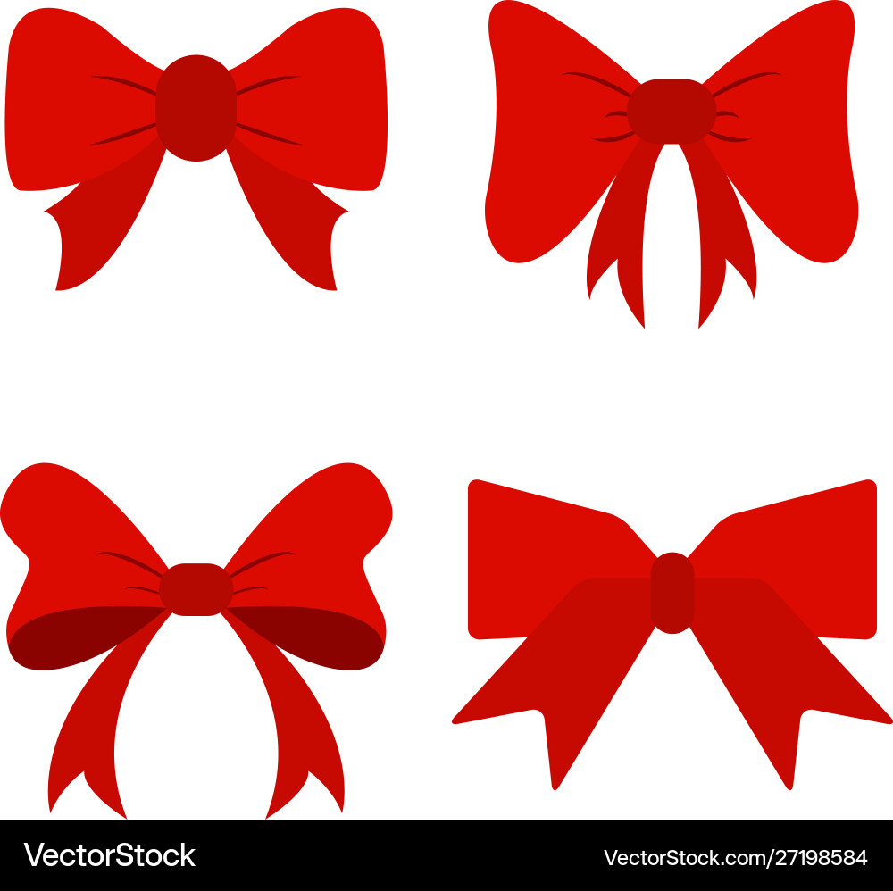 Set red bow flat design isolated on white Vector Image