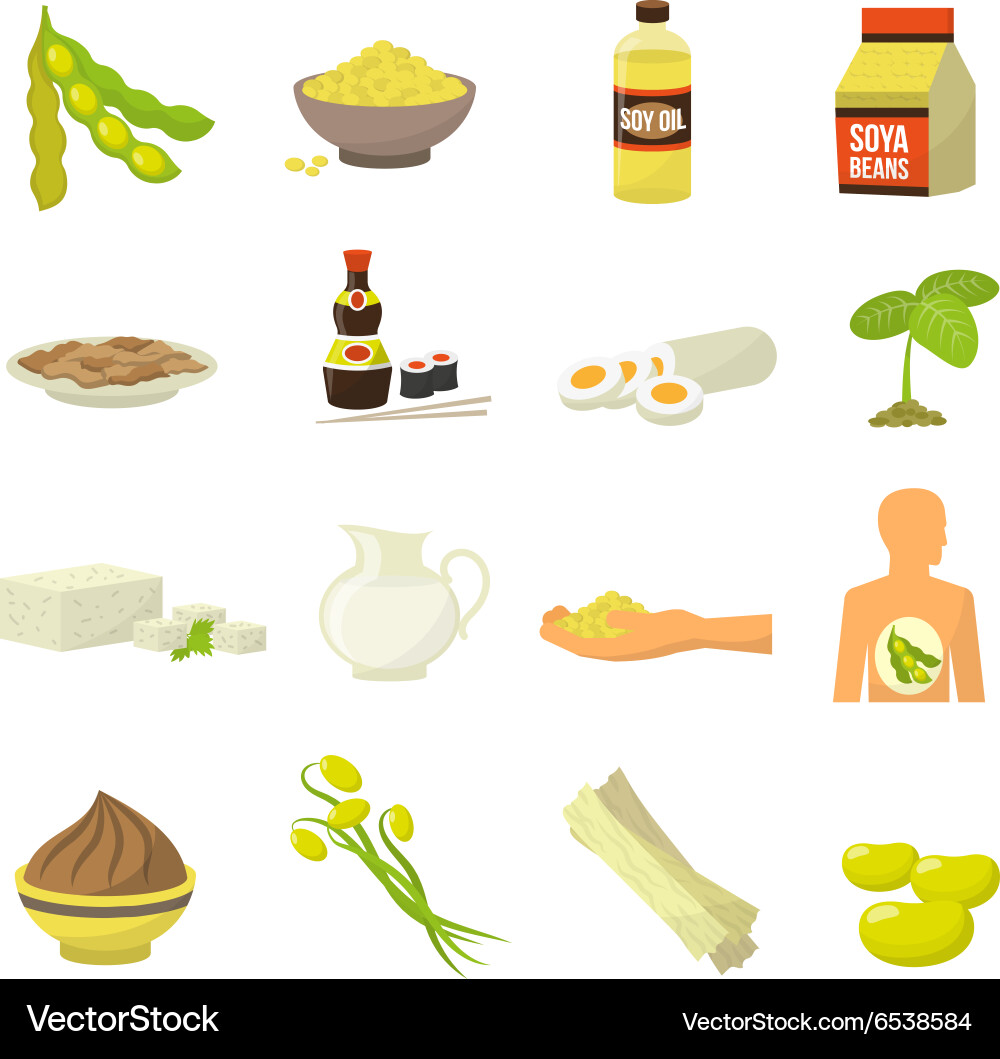 Soy food icons Royalty Free Vector Image - VectorStock