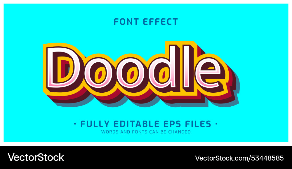 Doodle kawaii cute editable text effect Royalty Free Vector
