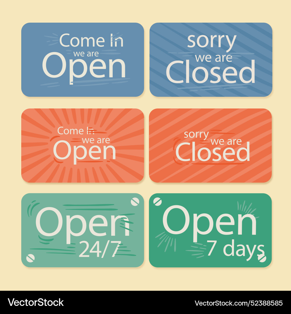 Vintage open and closed signboard collection Vector Image