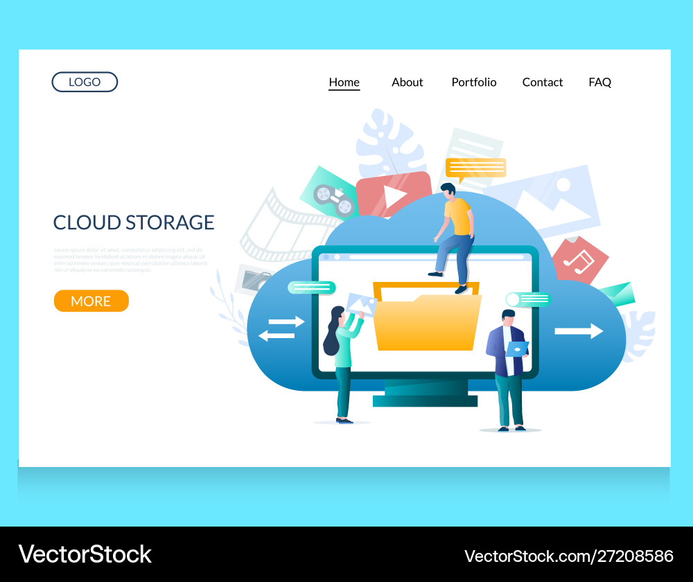 Cloud storage website landing page design Vector Image