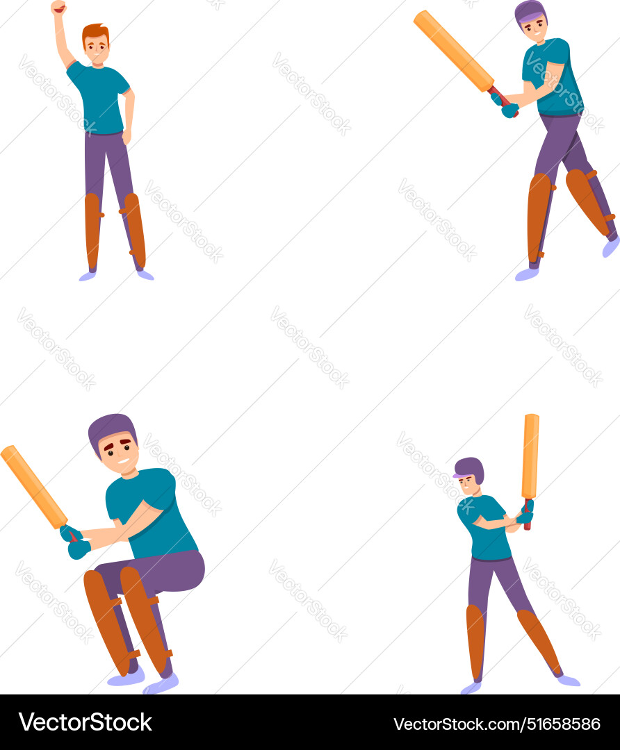 Cricket player icons set cartoon cricketer Vector Image