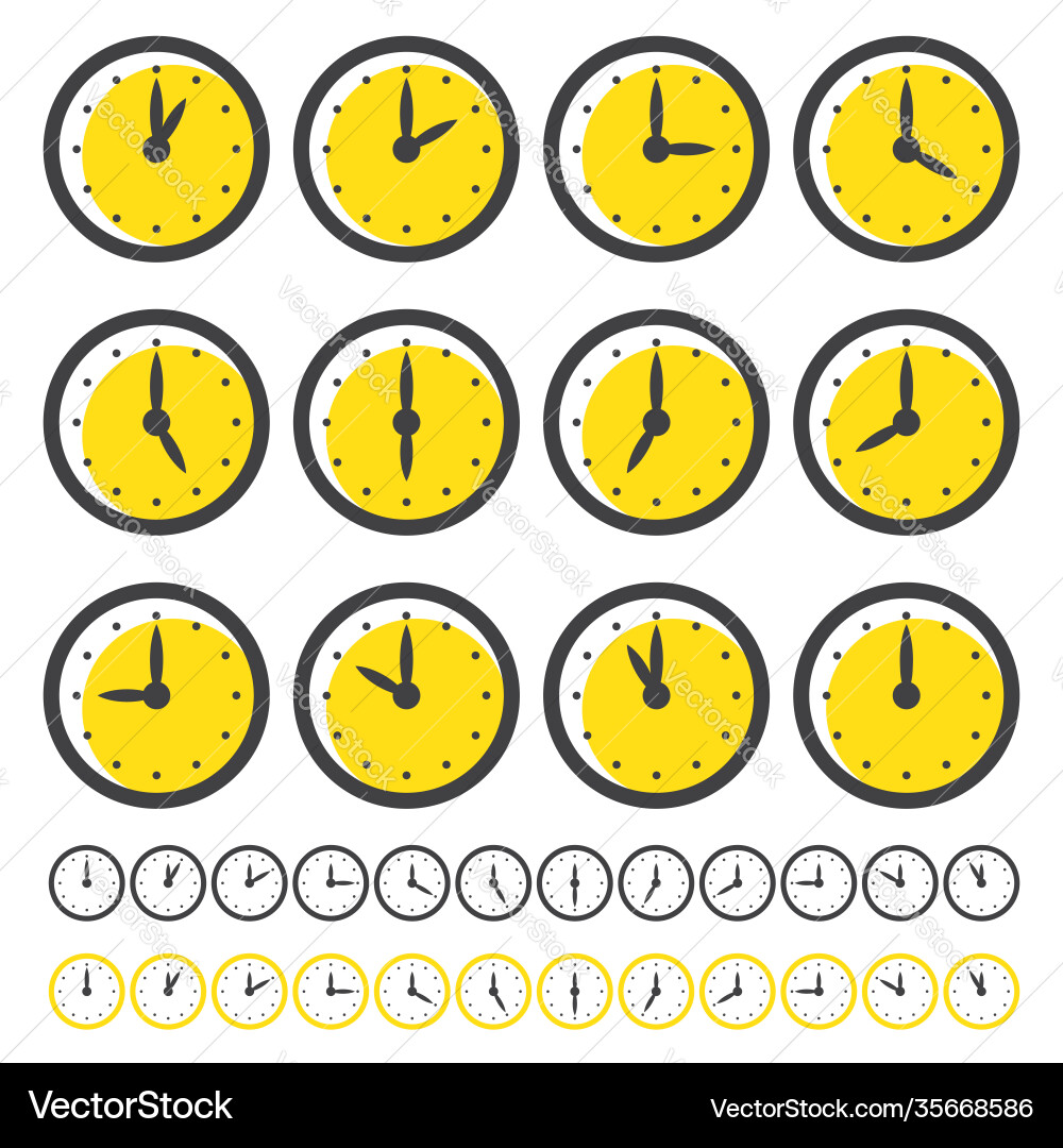 Set clocks icons for every hour isolated Vector Image
