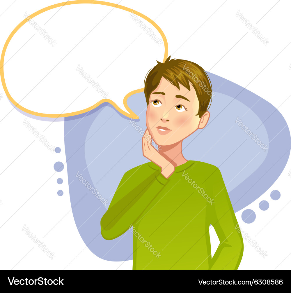 Thinking boy with speech bubble Royalty Free Vector Image