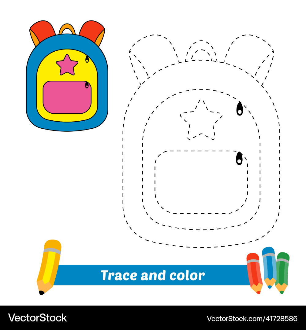 Trace and color for kids bag Royalty Free Vector Image