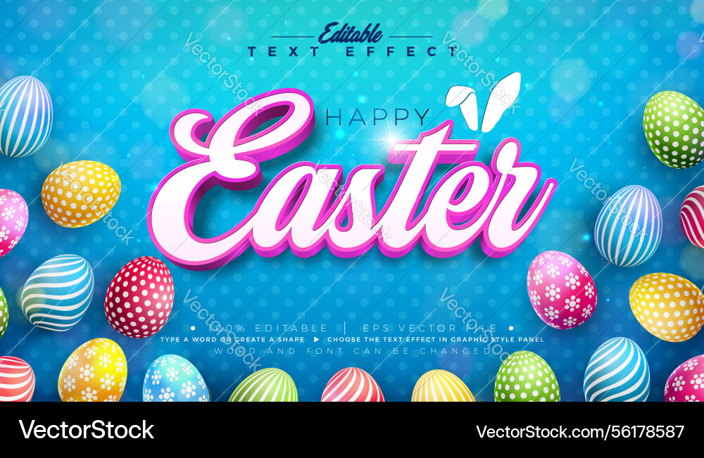 Happy easter 3d text effect design editable Vector Image