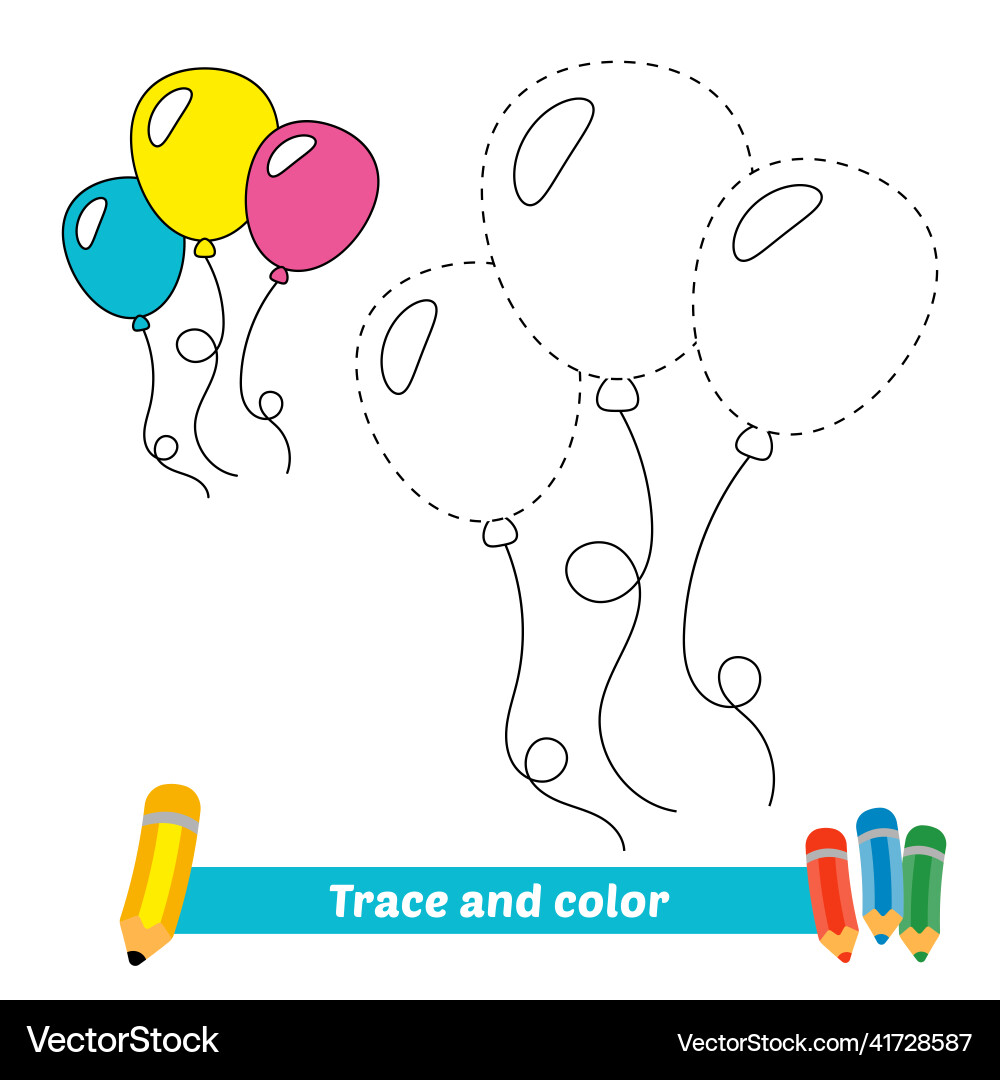 Trace and color for kids balloons Royalty Free Vector Image