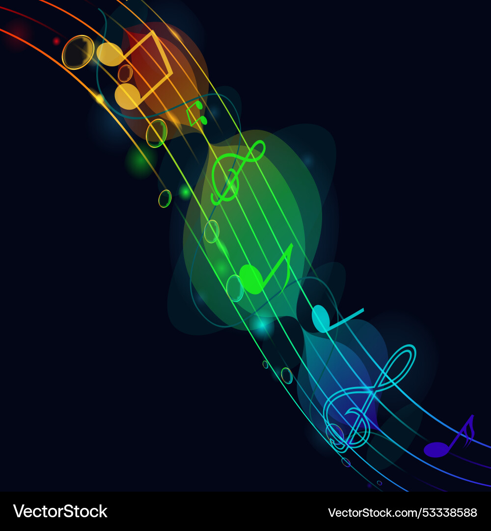 Colorful music notes with colorful lines and Vector Image