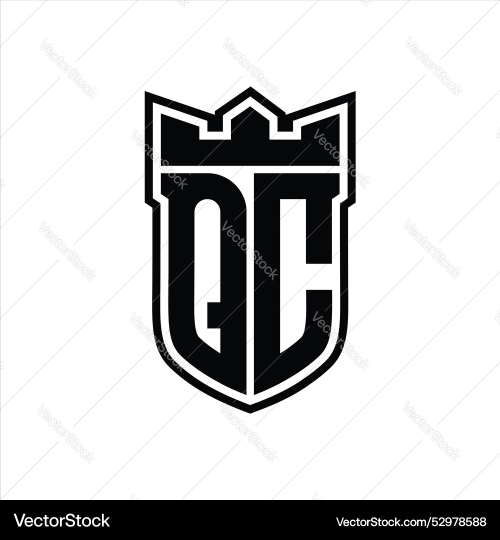 Qc logo shield shape with geometric crown inside Vector Image