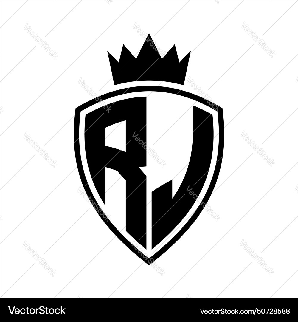 Rj letter monogram shield and crown outline shape Vector Image