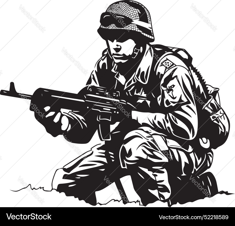 Ghost recon combat soldier glyph emblem in black Vector Image