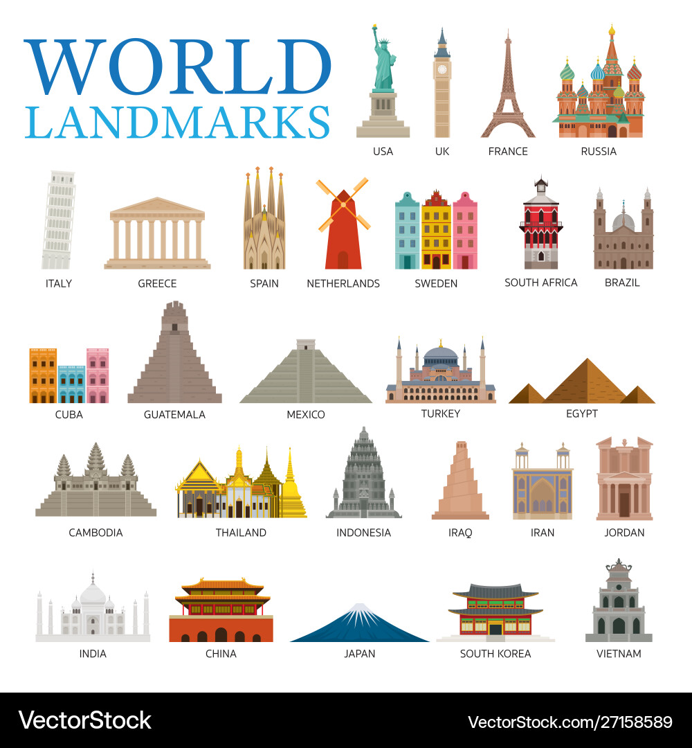 World Landmarks & Travel Icons Royalty Free Vector Image