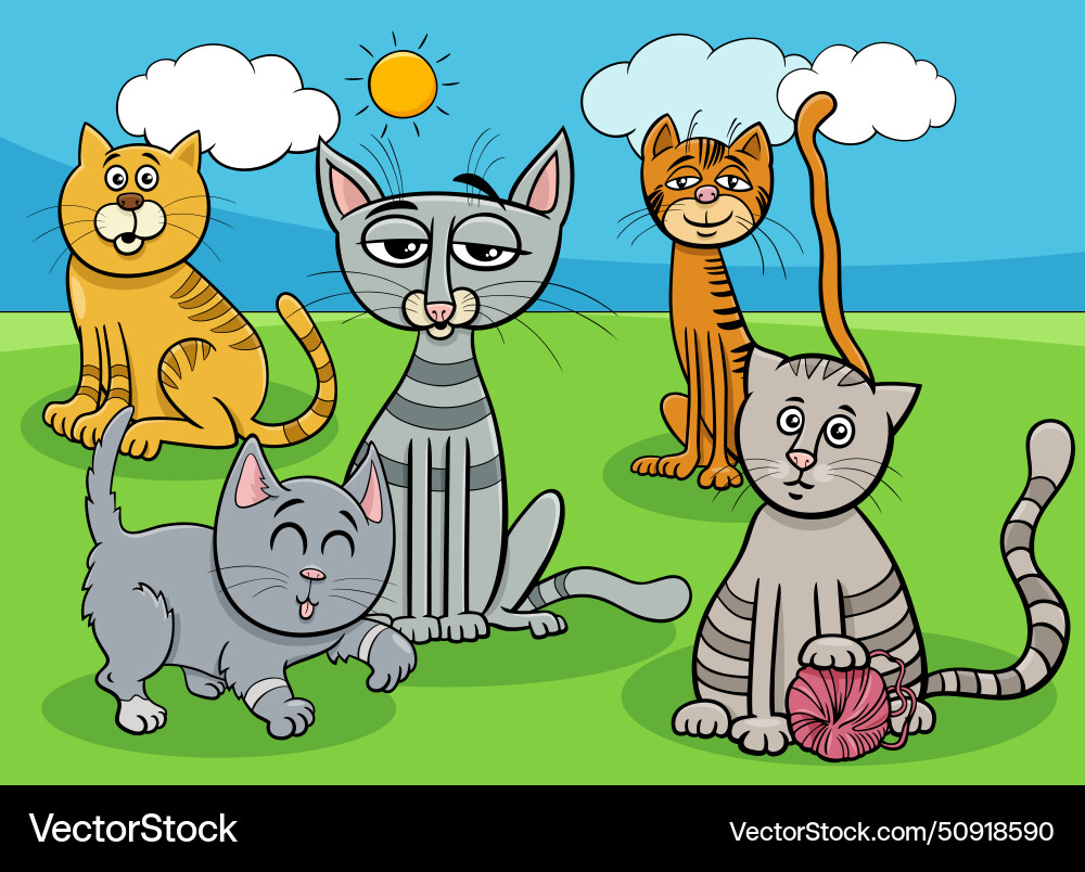 Cats and kittens animals group cartoon Royalty Free Vector