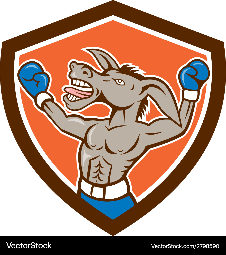 Donkey boxing celebrate shield cartoon Royalty Free Vector