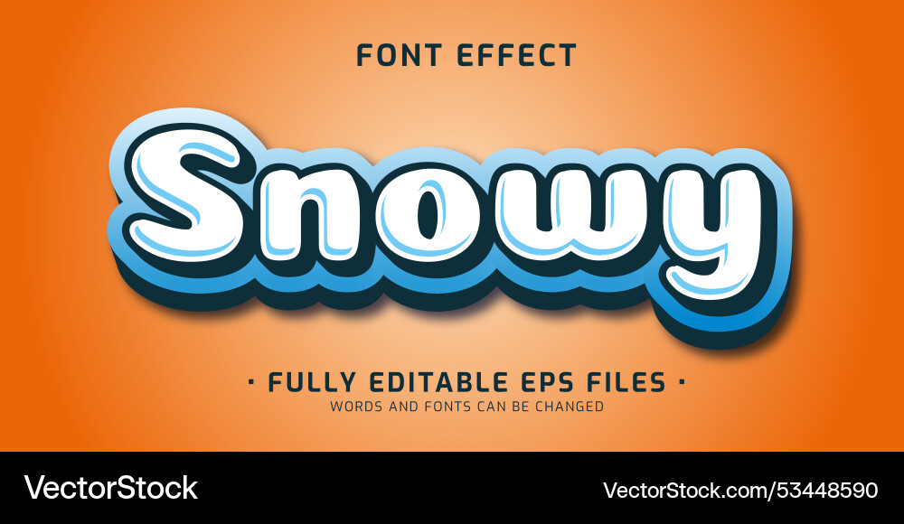 Editable font effect with snowy word in kawaii Vector Image