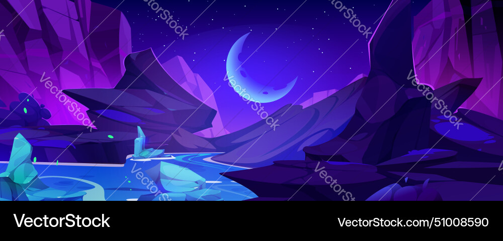 Night cliff landscape in west mountain valley Vector Image
