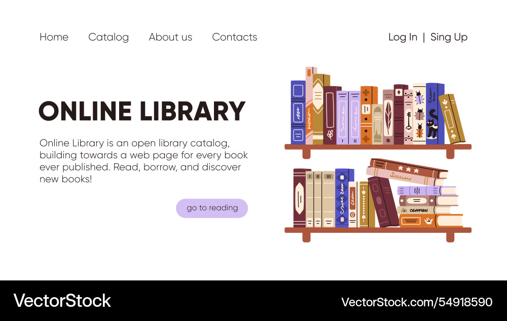 Online library website design digital catalog Vector Image