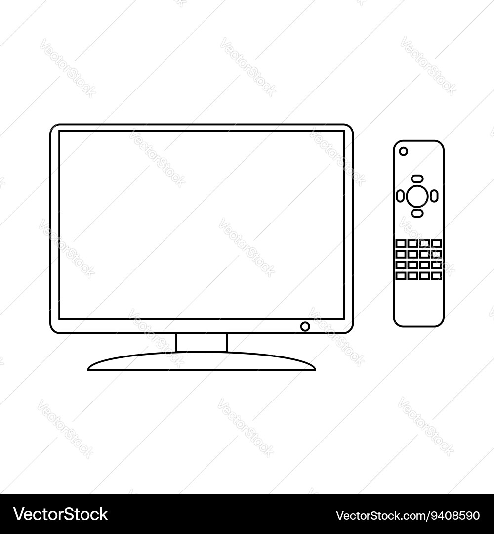 Tv and remote icon outline style Royalty Free Vector Image