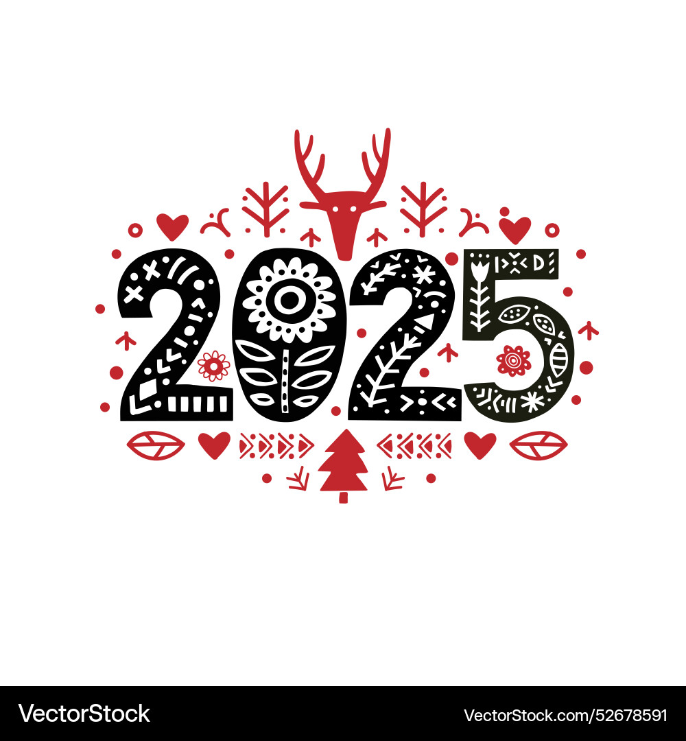 2025 merry christmas folk calligraphy template Vector Image