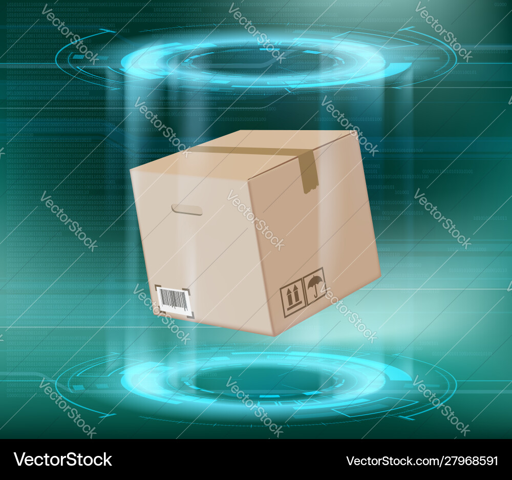 Cardboard box package on a futuristic background Vector Image