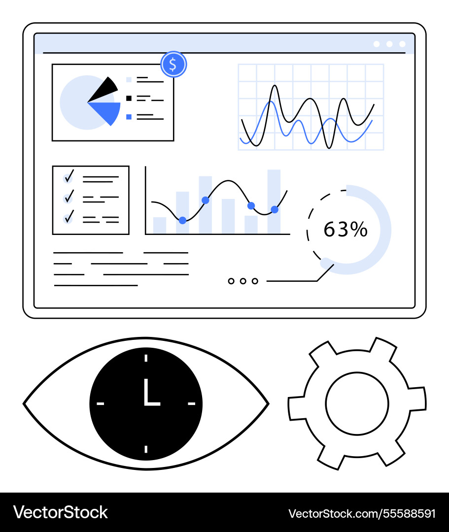 Data dashboard with graphs pie chart Royalty Free Vector