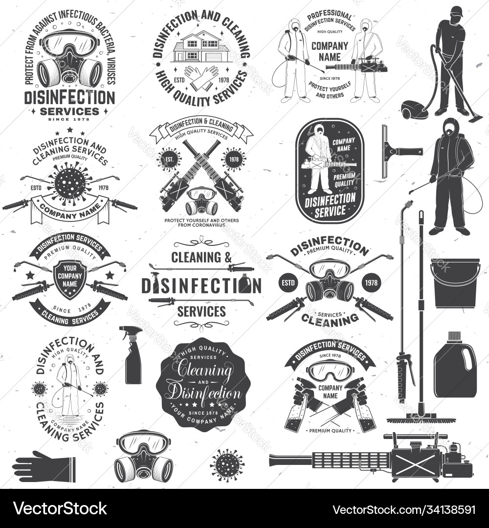 Disinfection & Cleaning Services Badge Set Vector Image