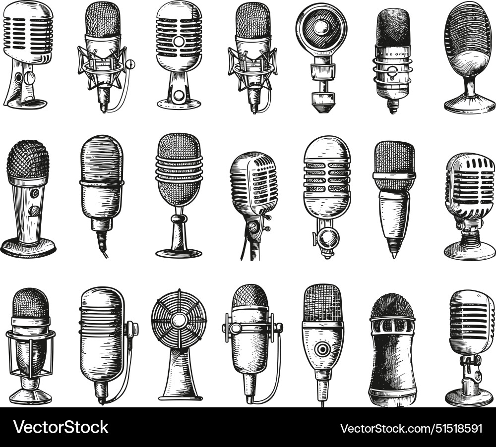Doodle style different microphones icons hand Vector Image