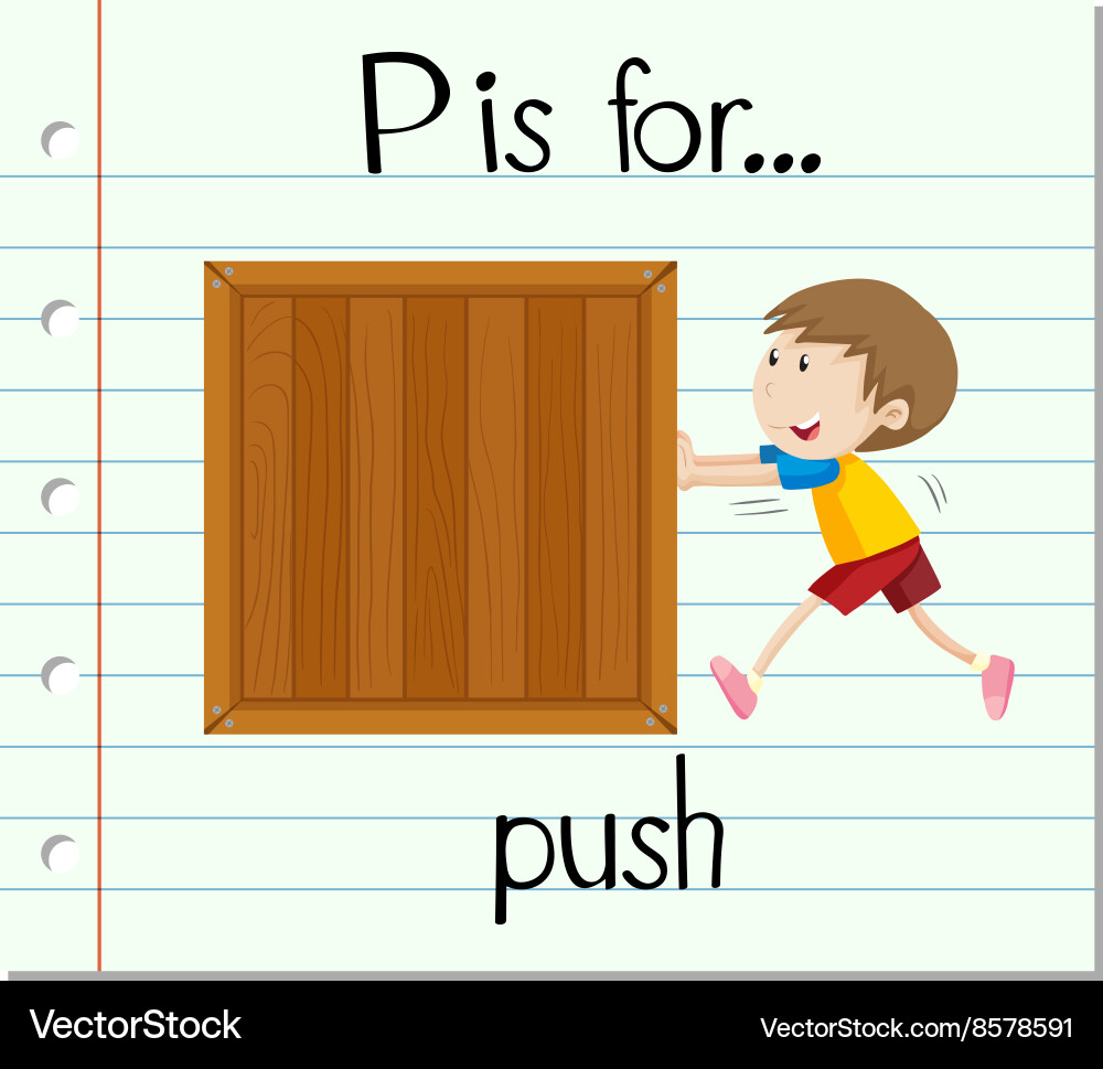 Flashcard letter p is for push Royalty Free Vector Image