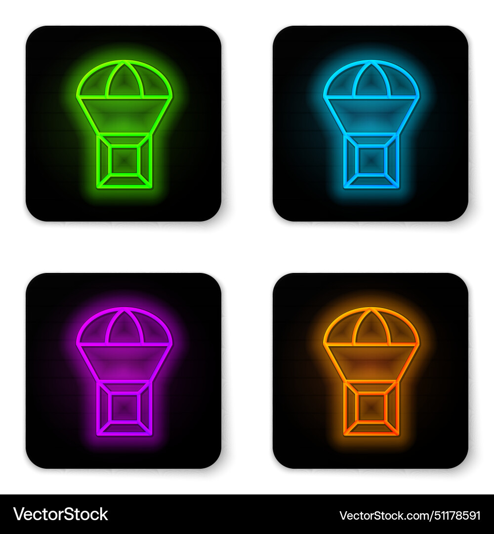 Glowing neon line box flying on parachute icon Vector Image