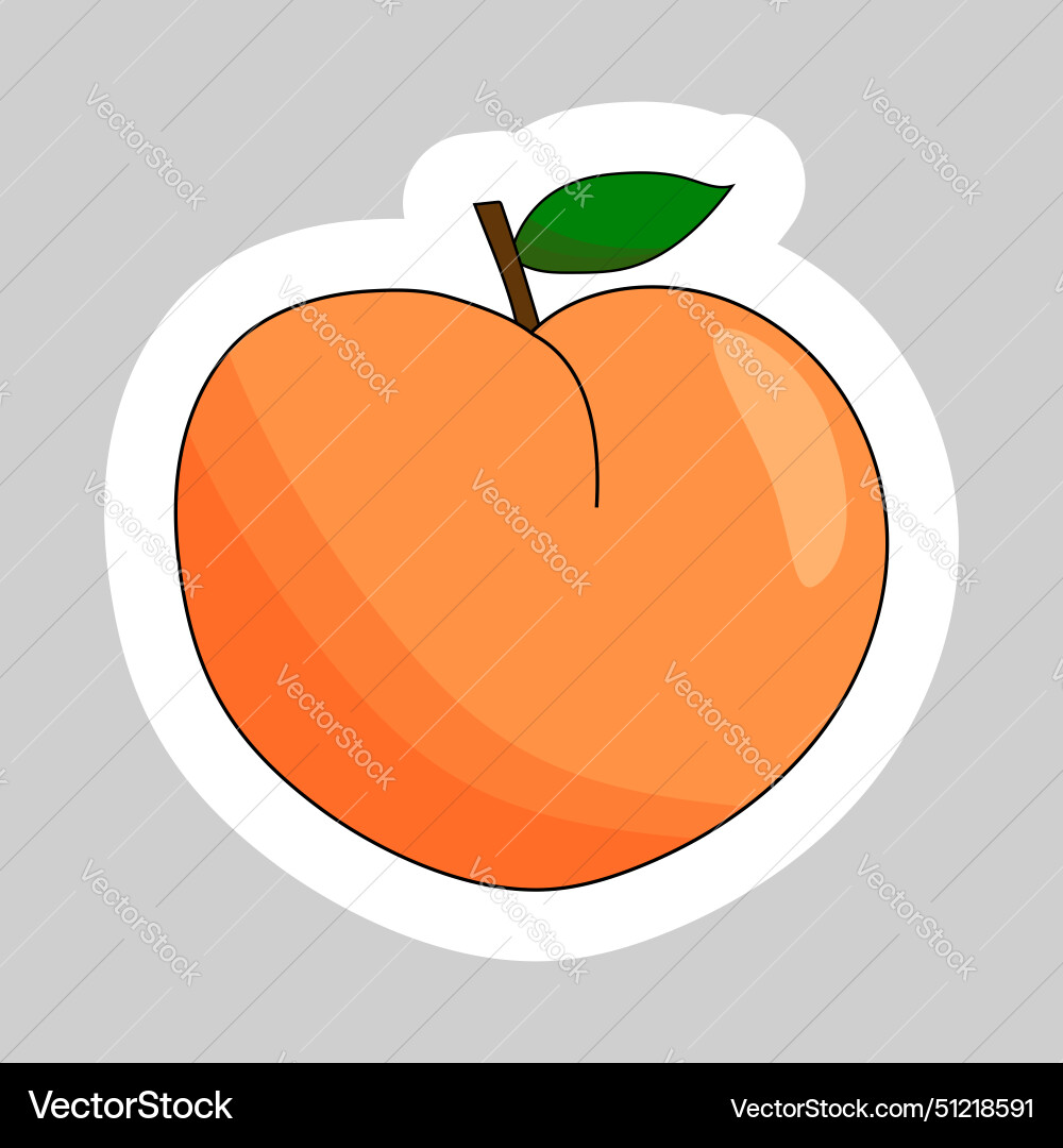 Sticker with ripe peach fruit leaf cartoon Vector Image
