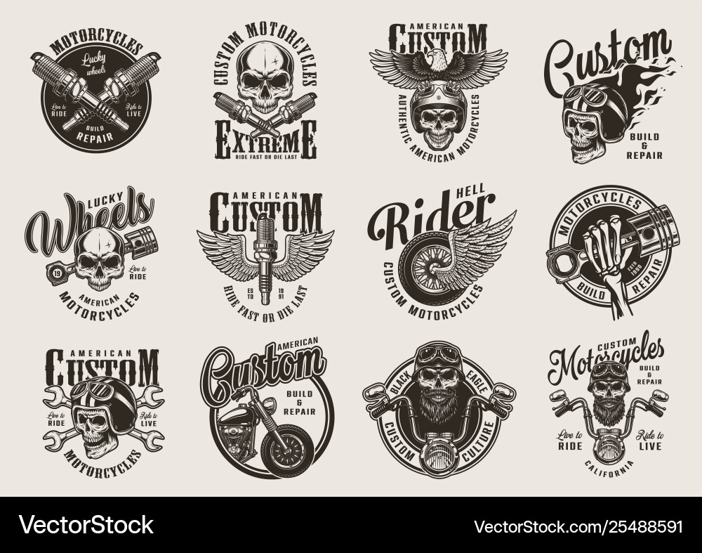 Vintage custom motorcycle badges Royalty Free Vector Image