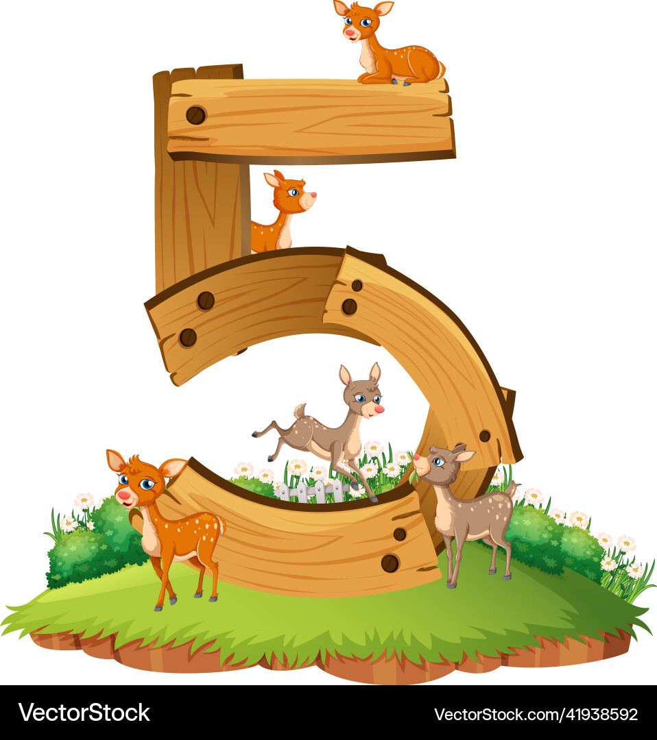 Five deers attached to number Royalty Free Vector Image