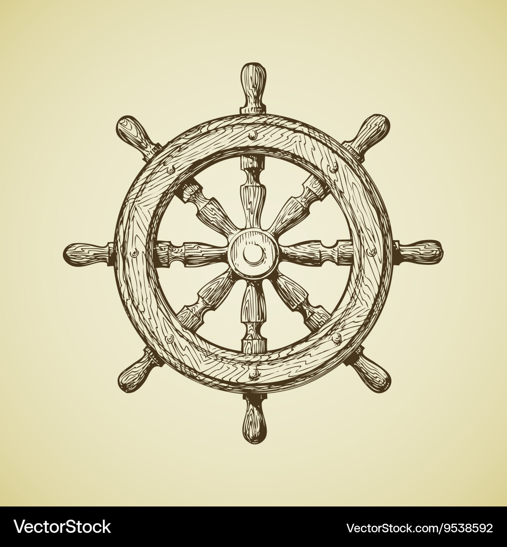 Hand-drawn vintage ships wheel in the old Vector Image