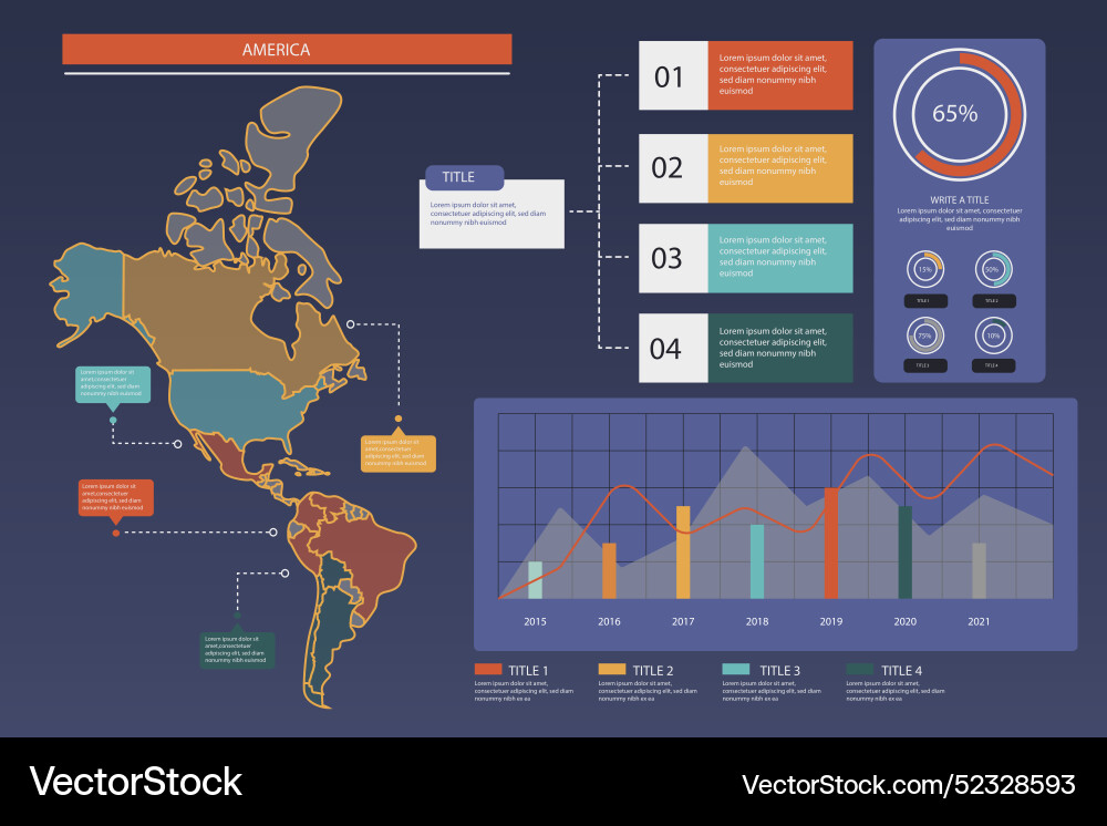 Infographic of america map in linear design Vector Image