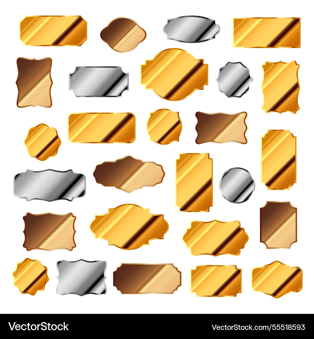 Large set of different glossy metallic labels on Vector Image