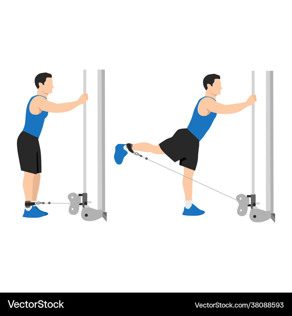 Man doing cable hip extensions exercise Royalty Free Vector