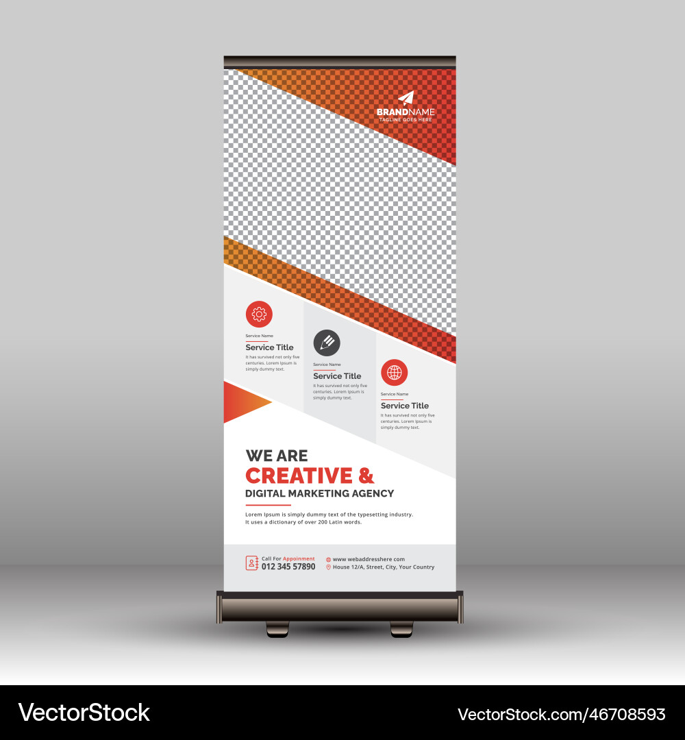 Orange corporate roll up banner standee design Vector Image