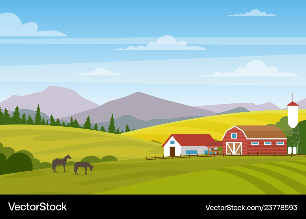 Rural landscape with farm Royalty Free Vector Image