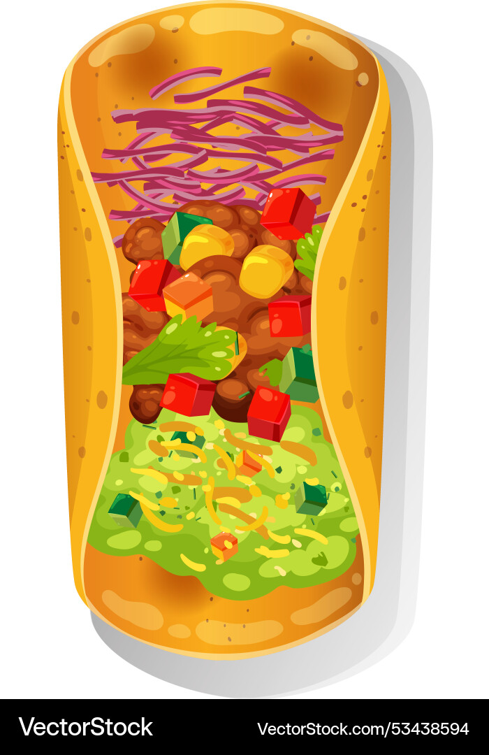 A vibrant delicious mexican burrito Royalty Free Vector