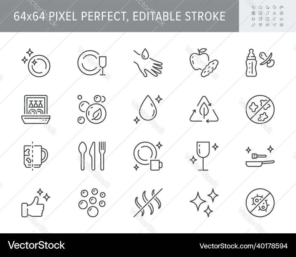 Dish wash line icons include Royalty Free Vector Image