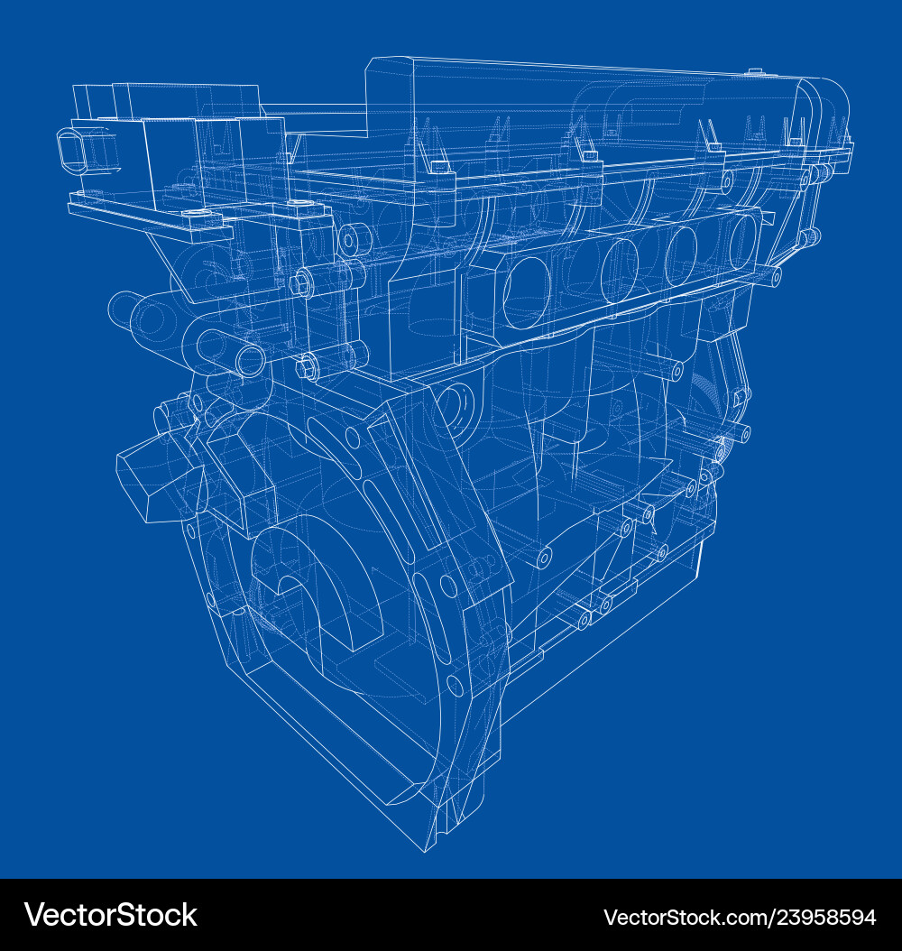 Engine sketch rendering of 3d Royalty Free Vector Image