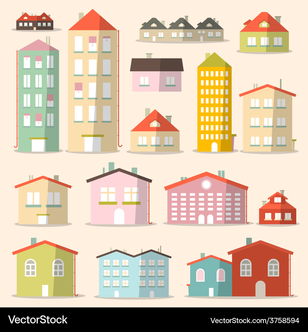 Flat design paper houses - buildings set Vector Image